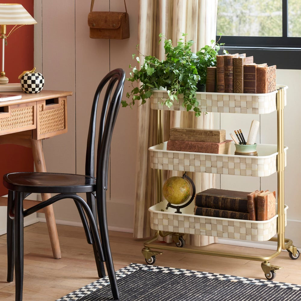 Mackenzie-Childs Mocha Check 3-Tier Kitchen Cart – |VESIMI Design|