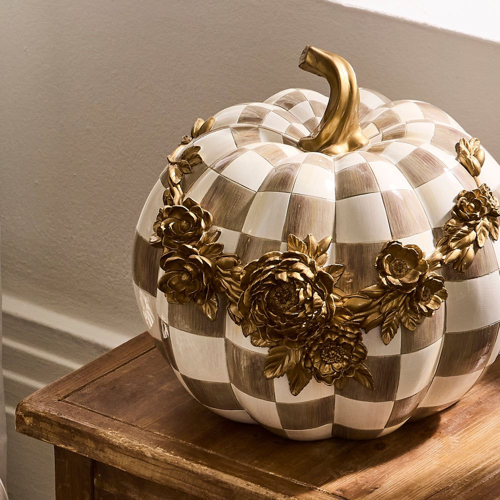 Mocha Check Floral Garland Pumpkin by MacKenzie-Childs – |VESIMI Design|