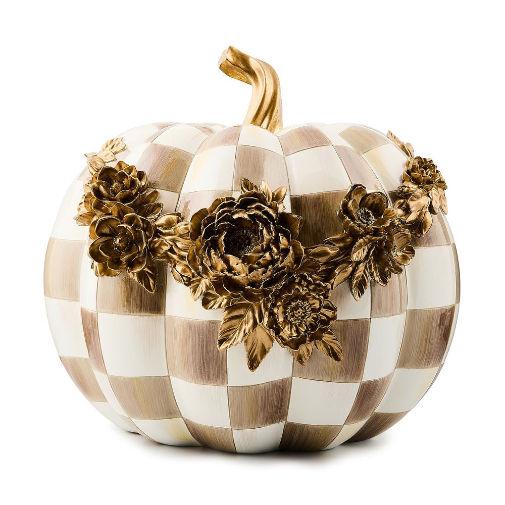 Mocha Check Floral Garland Pumpkin by MacKenzie-Childs – |VESIMI Design|
